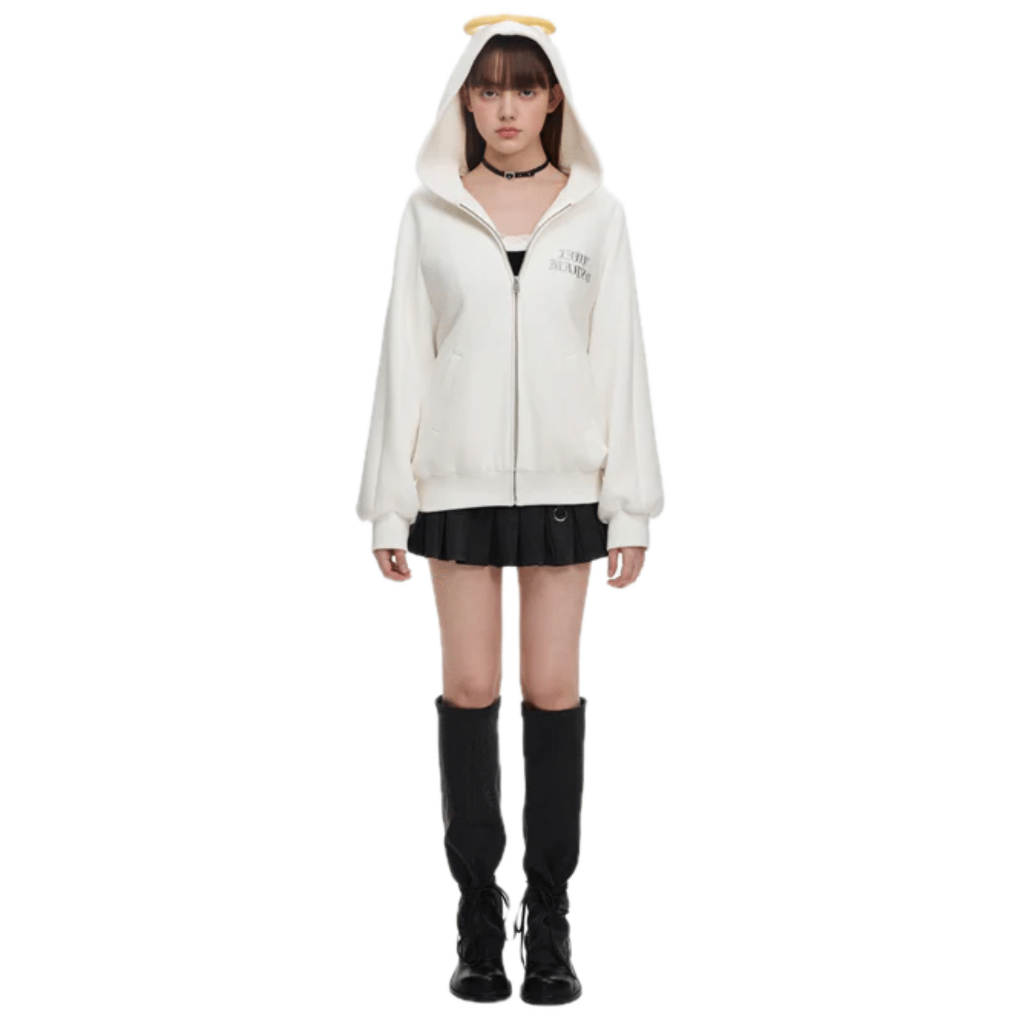 Angel Devil Bear Tweed Hoodie in White | MADAX
