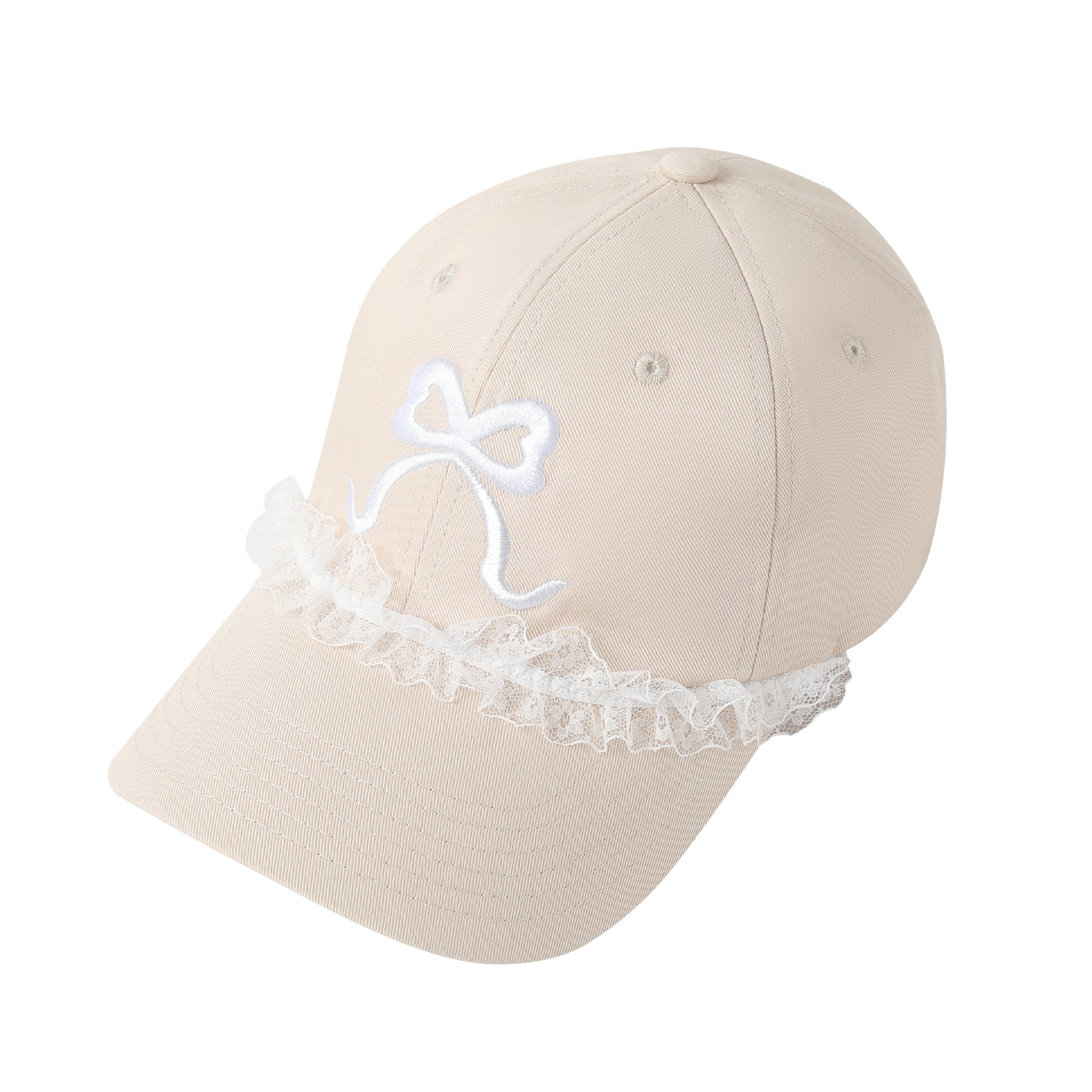 Beige Bow Embroidered Lace Baseball Cap | MADAX