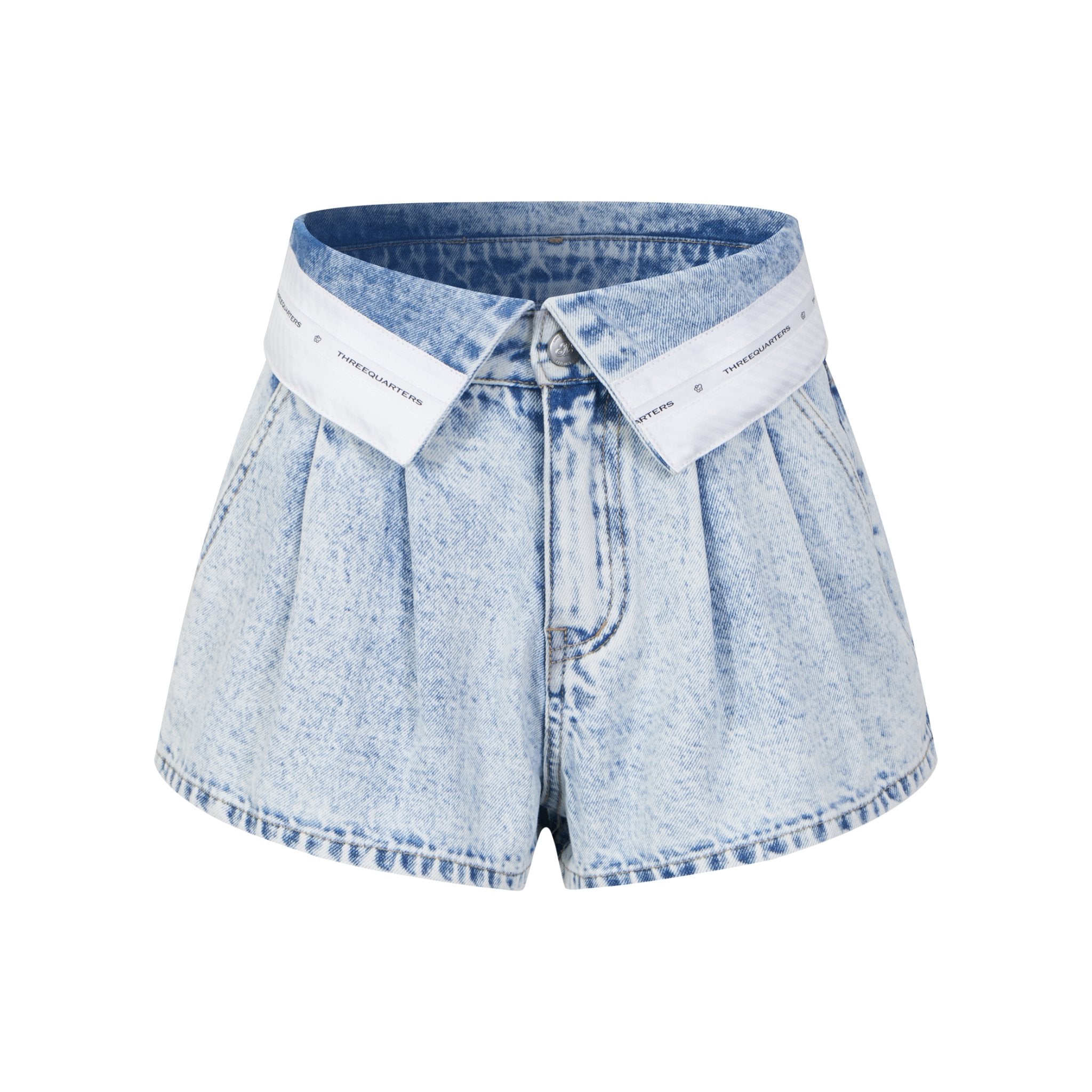 Blue Custom Webbing Flip Front Denim Shorts | MADAX