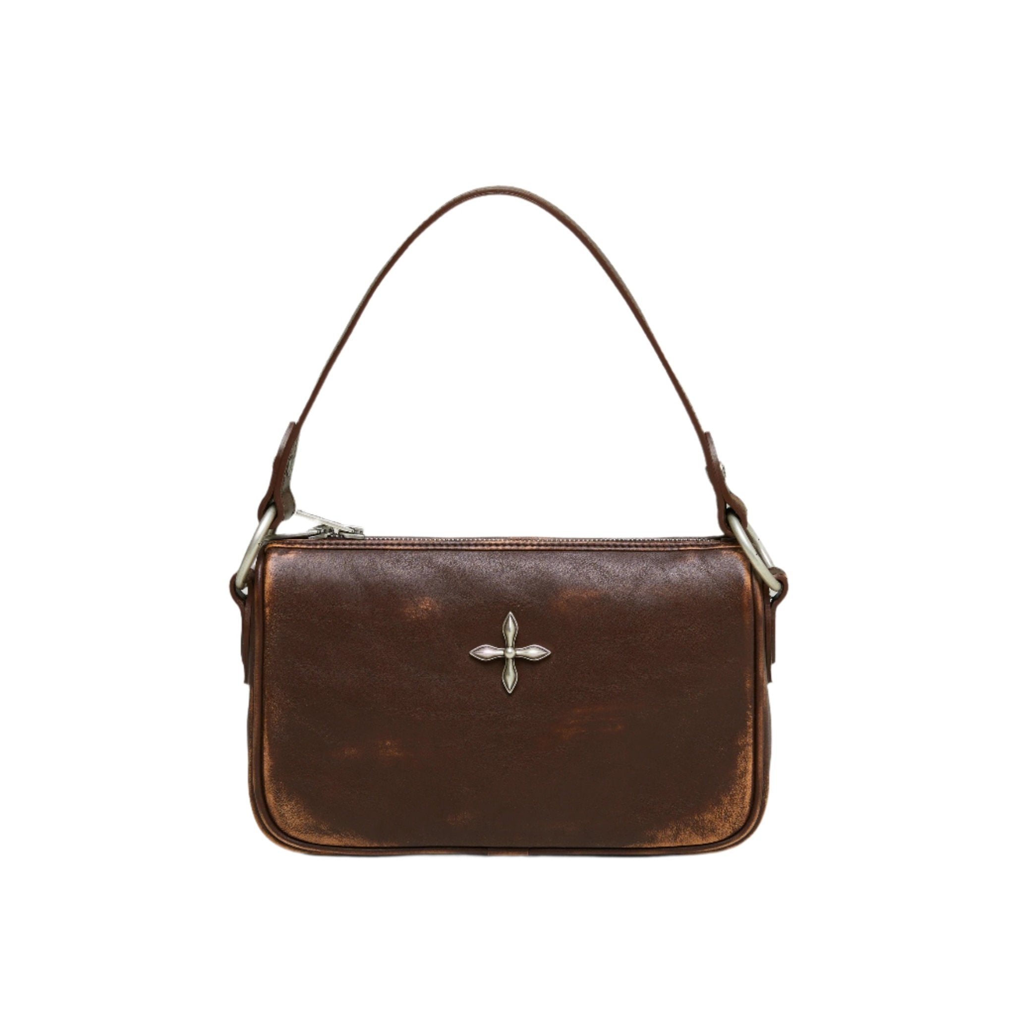 Compass Badge Patina Leather Shoulder Bag In Brown (Medium) | MADAX