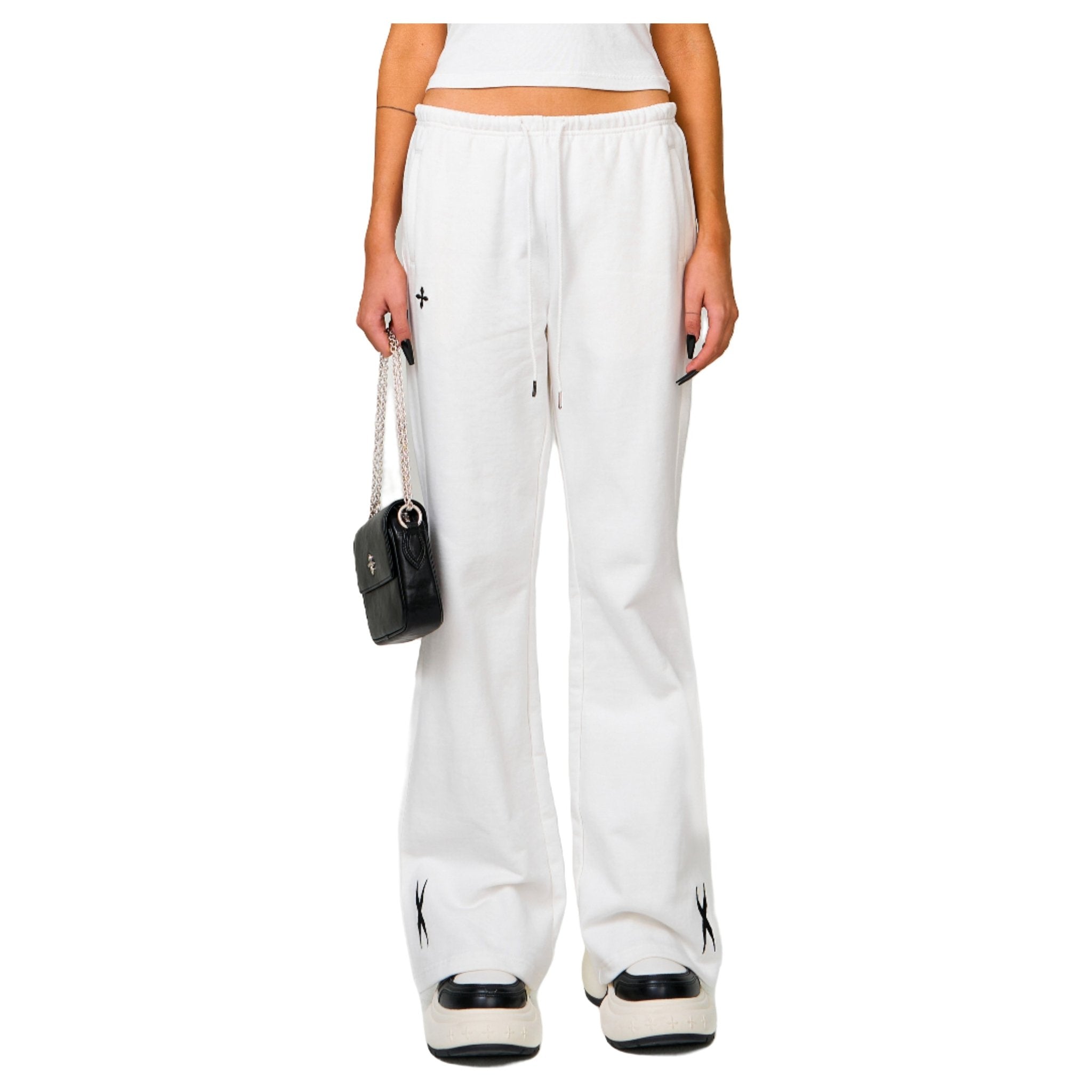 Compass Cross Classic Flared Track Pants In White | MADAX