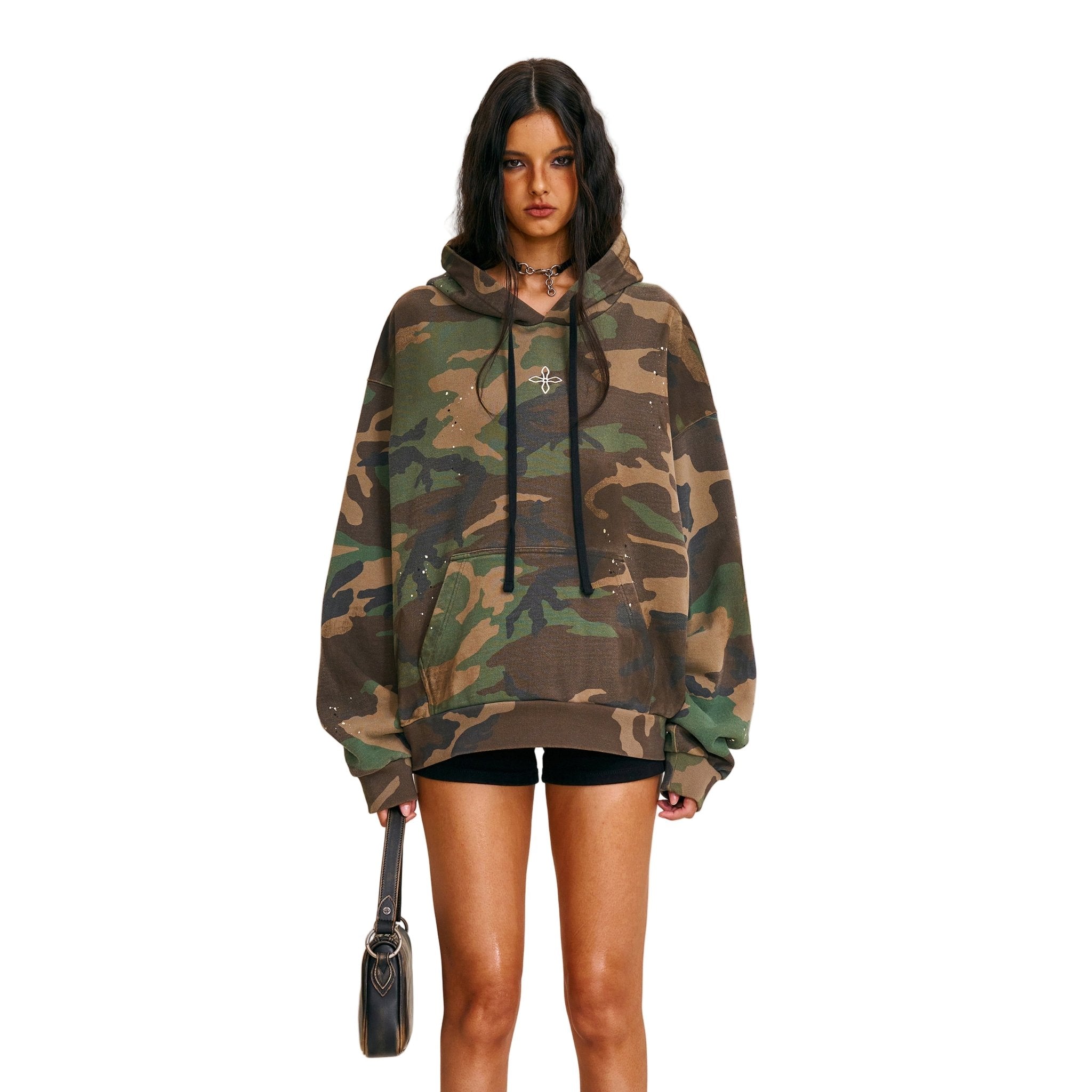Compass Mode Loose Camo Hoodie In Army Green Camouflage | MADAX