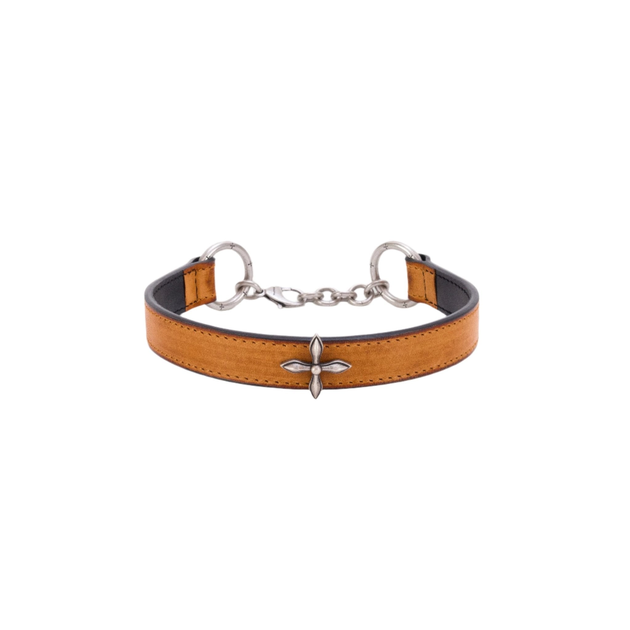 Compass Rivet Patina Leather Chocker In Caramel (Medium) | MADAX