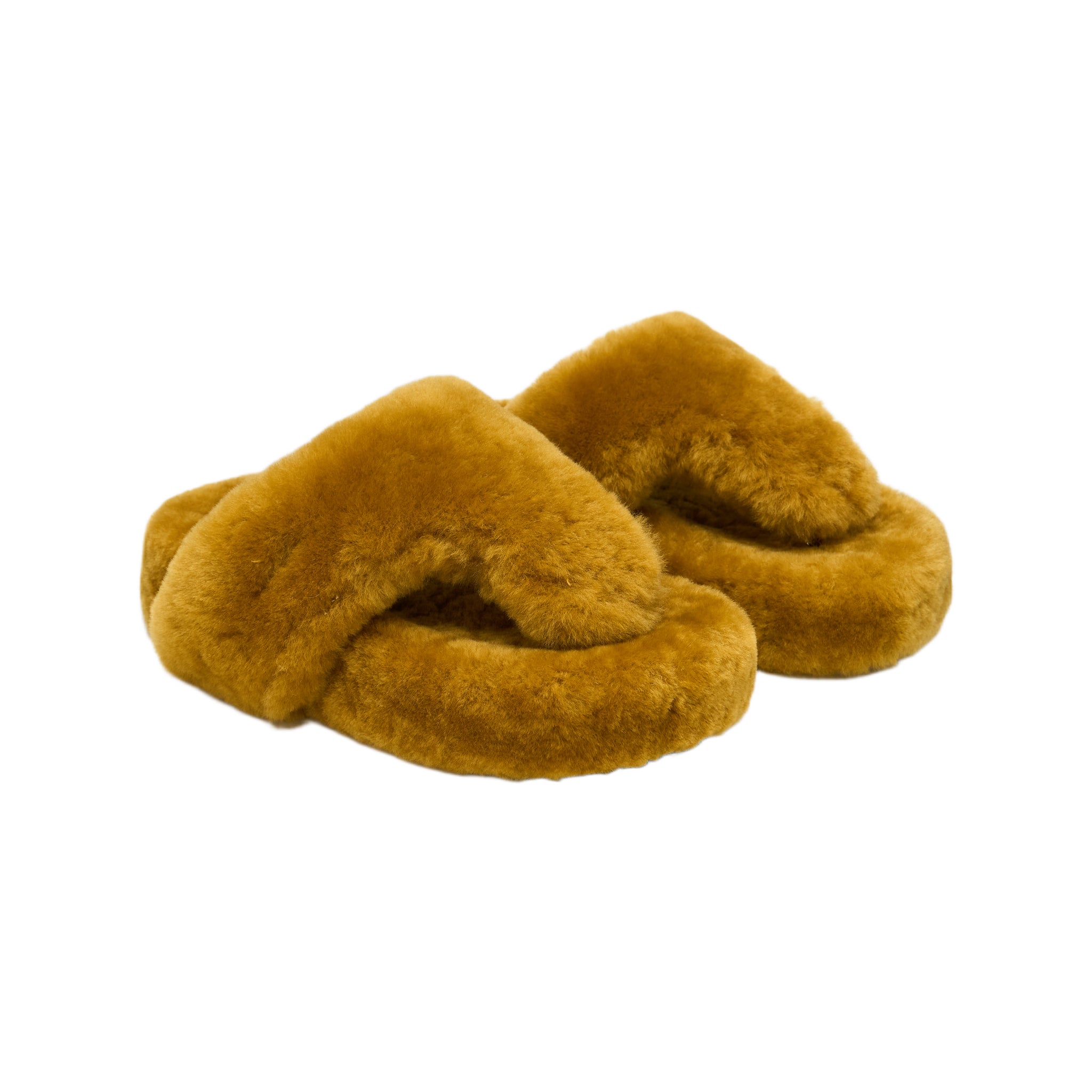 Fur Platform Flip-Flops In Yellow Green | MADAX