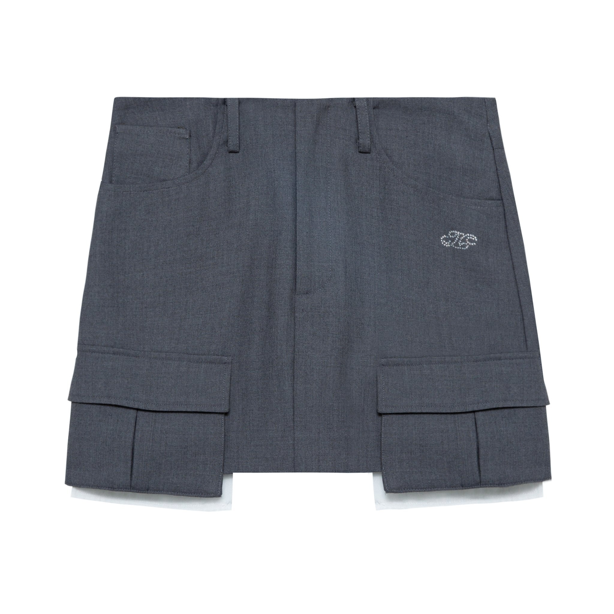 Gray Drill Logo Stereo Workwear Pocket Half Skirt | MADAX