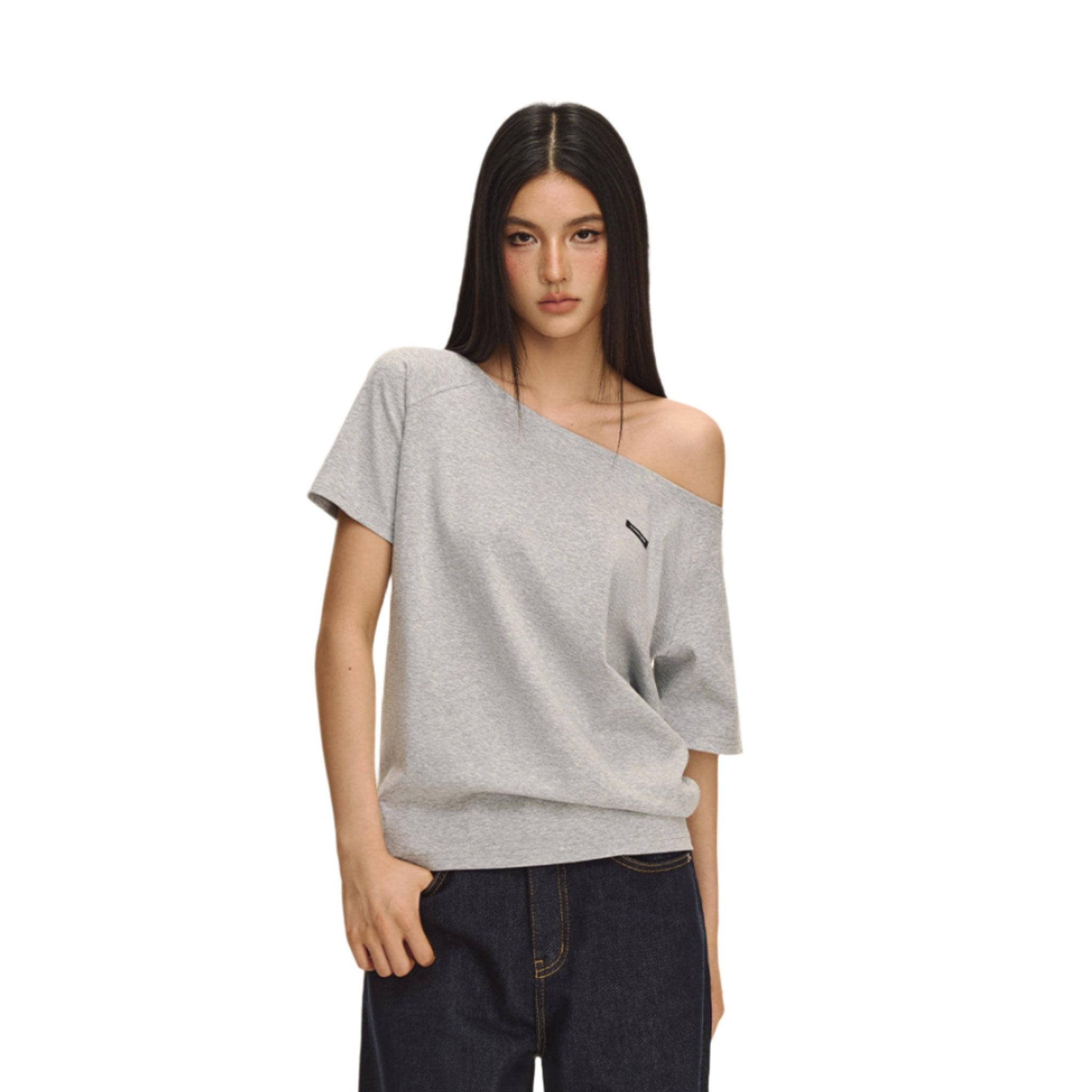 Grey Off-shoulder Stacked Short Sleeves | MADAX