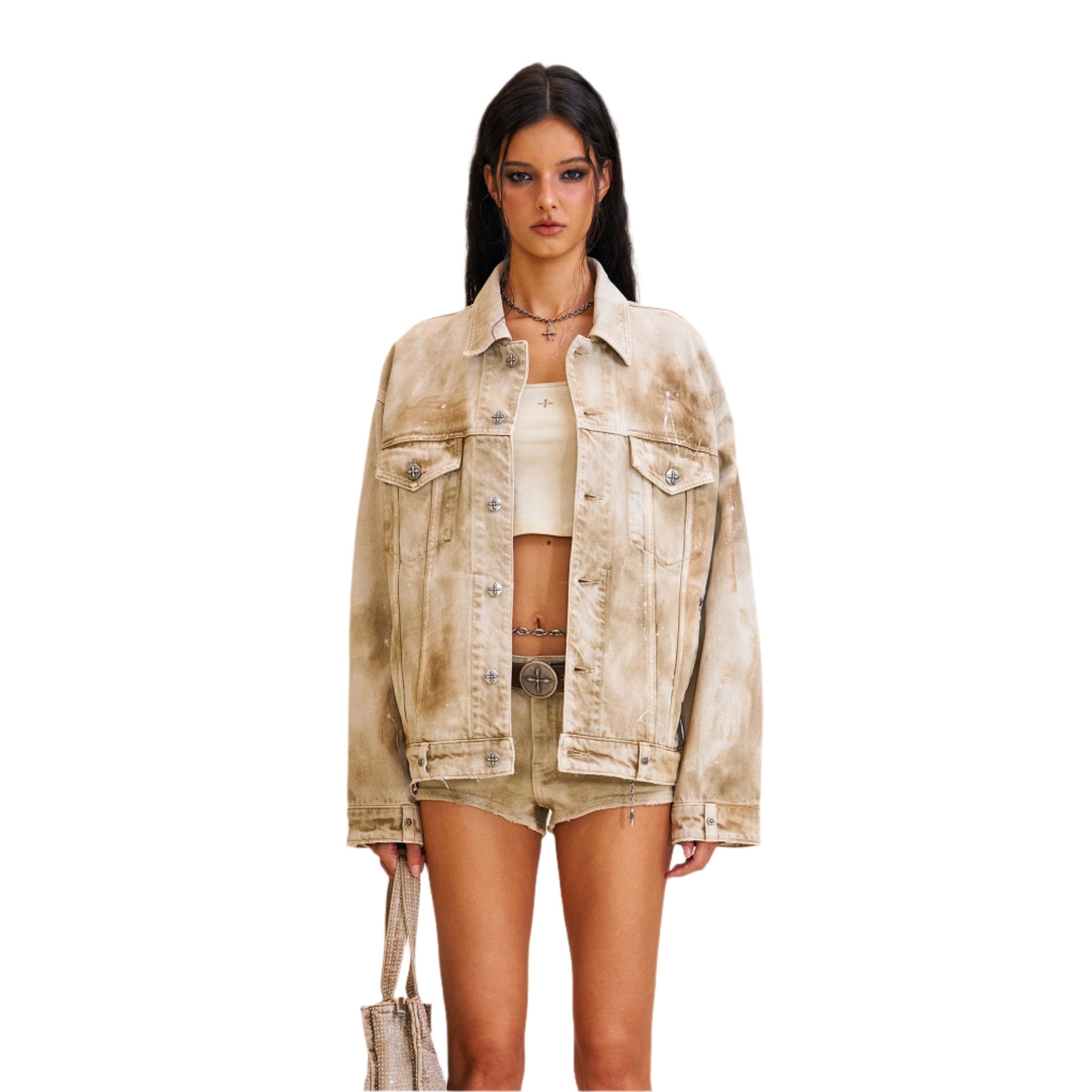 Rage Wild Huge Denim Jacket In Brown | MADAX