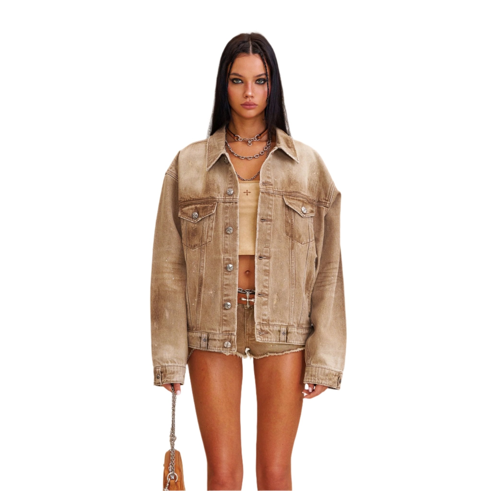 Rage Wild Huge Denim Jacket In Cowboy Brown | MADAX