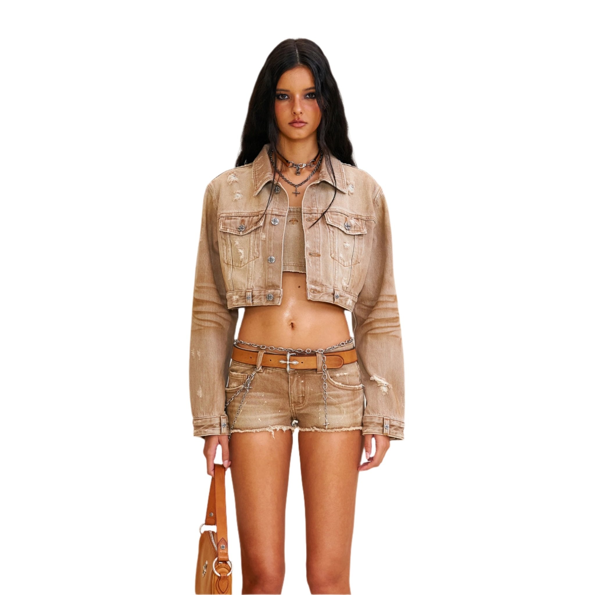 Rage Wild Origin Denim Short Jacket In Cowboy Brown | MADAX