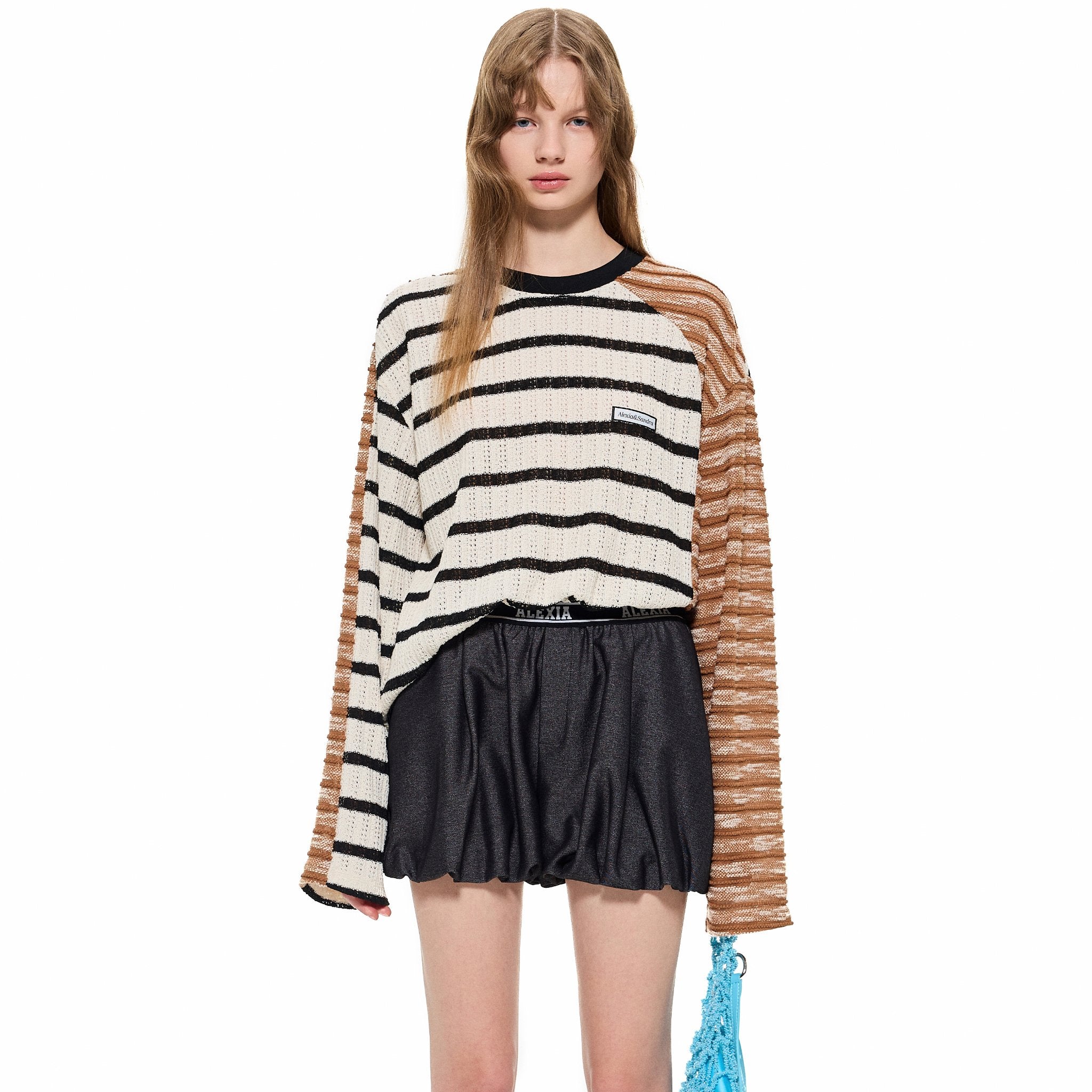 Stripe Asymmetrical Knitwear in Brown | MADAX