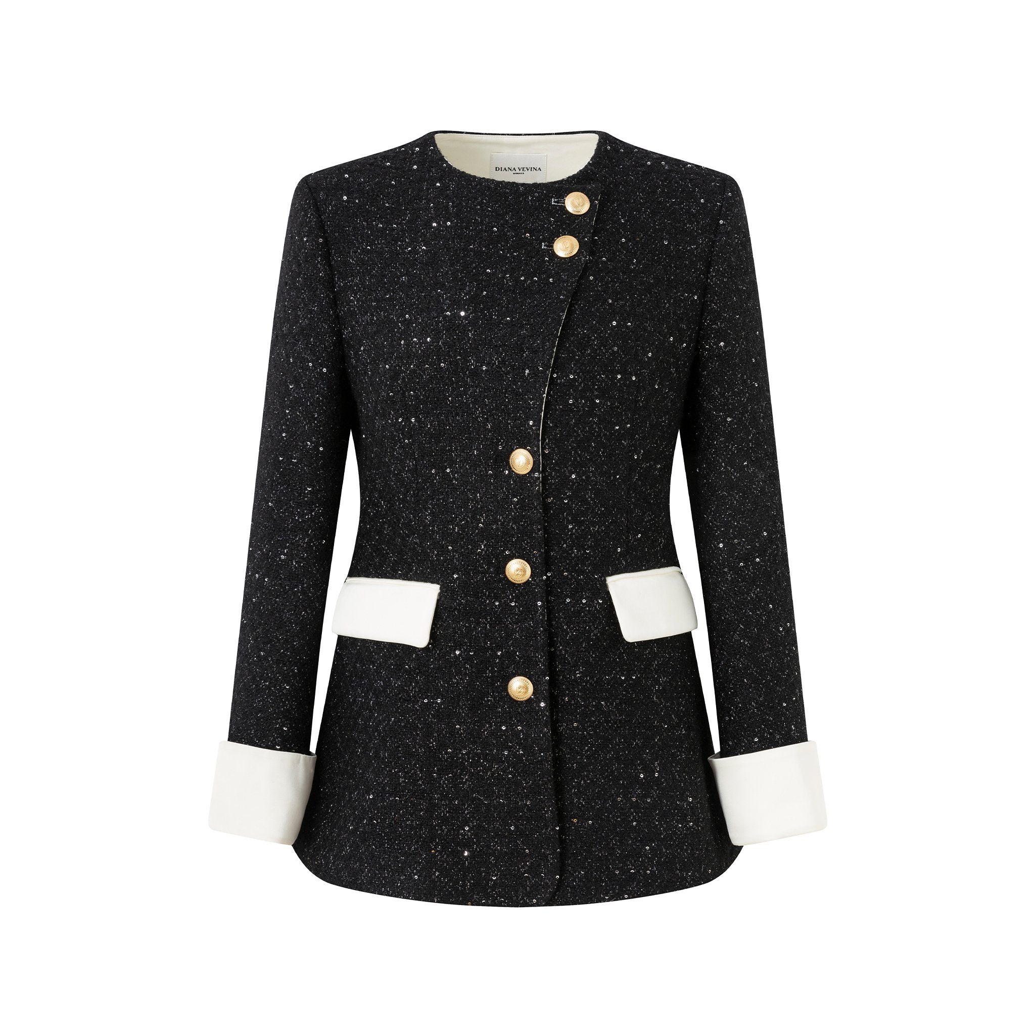 Vintage Gold Button Tweed Patchwork Suit | MADAX