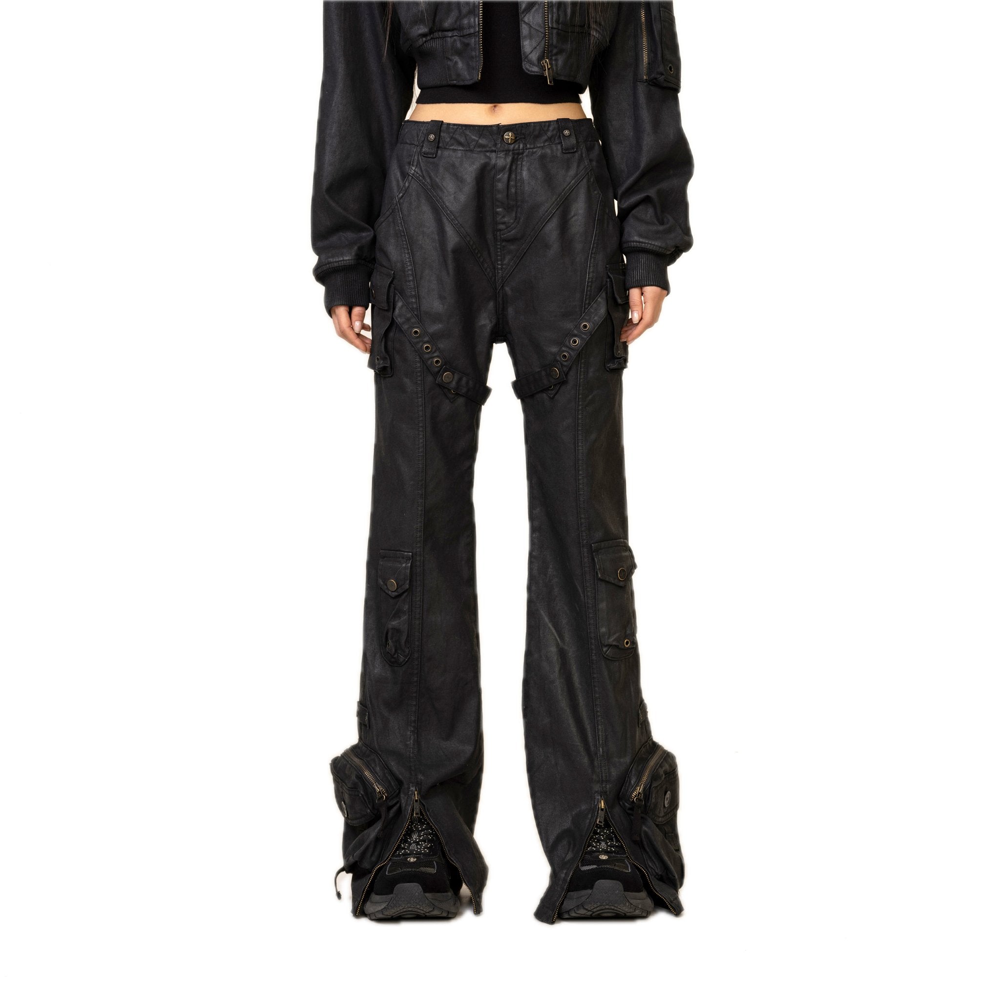 Ancient Myth Black Panther Waxed Flared Pants | MADAX